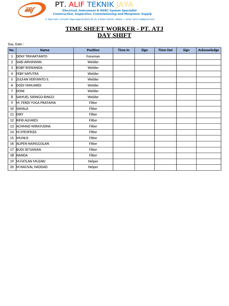 New of Timesheet ATJ Terupdate | PDF | Mechanical Engineering
