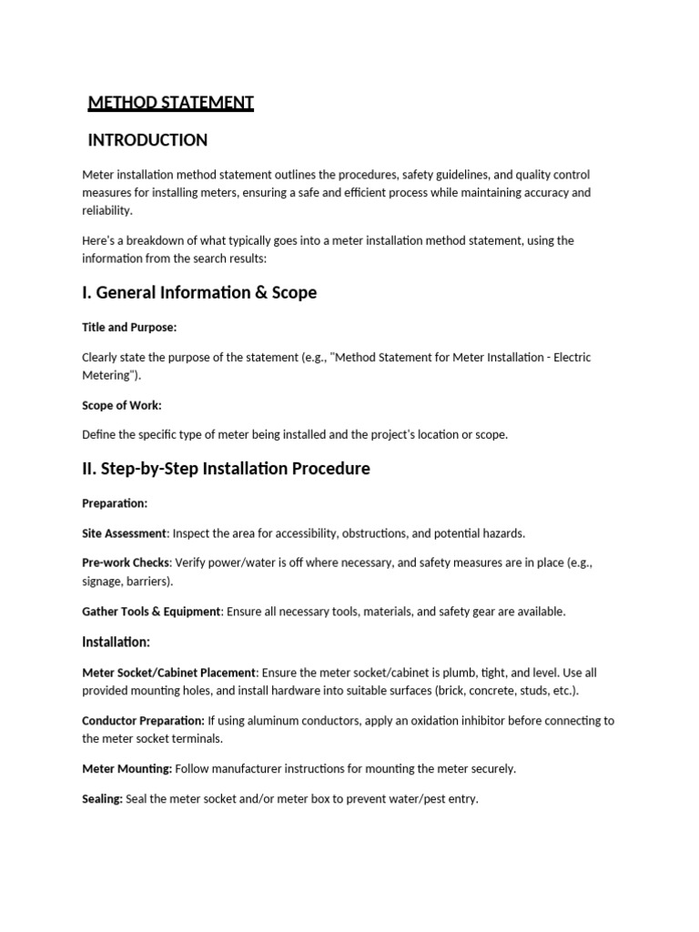 NESCO Meter Installation Method Statement | PDF | Electrical Connector ...