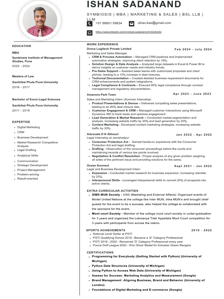 Ishan Sadanand Resume | PDF | Customer Relationship Management | Marketing