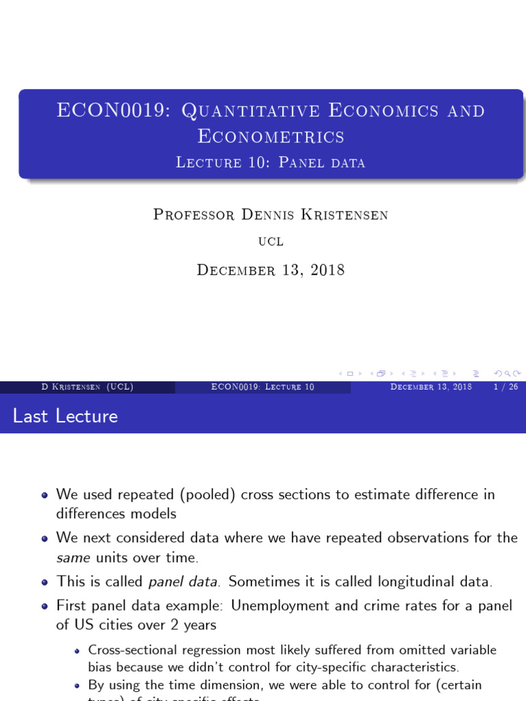 ECON0019 Lecture10 Slides | PDF | Autocorrelation | Ordinary Least Squares