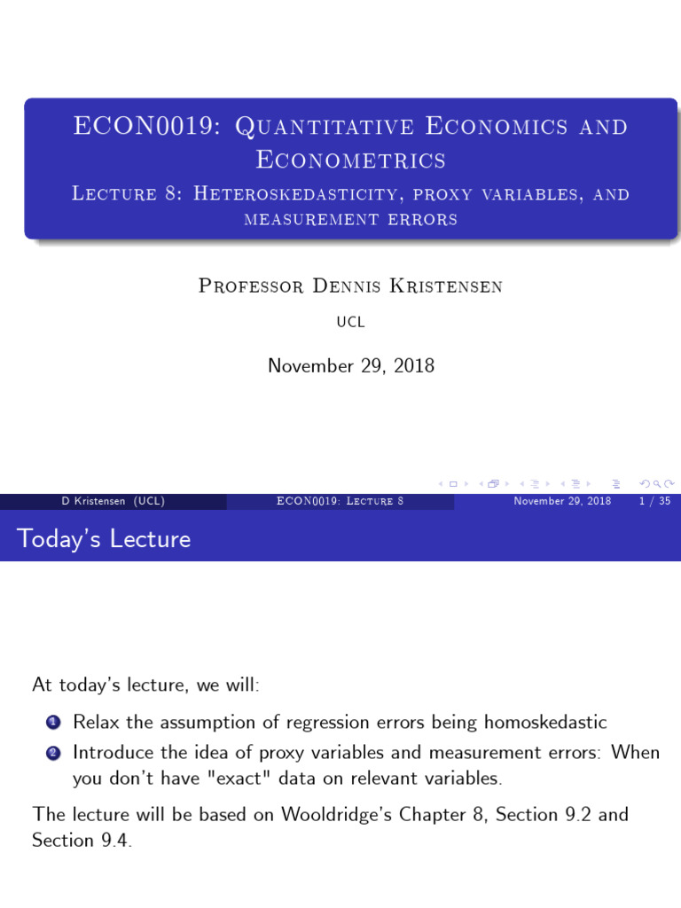 ECON0019 Lecture8 Slides | PDF | Ordinary Least Squares | Linear Regression