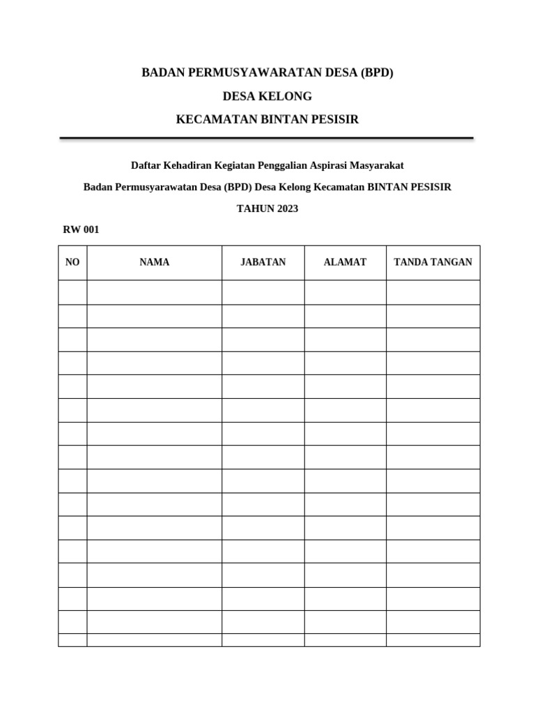 Contoh Absen BPD 2 | PDF