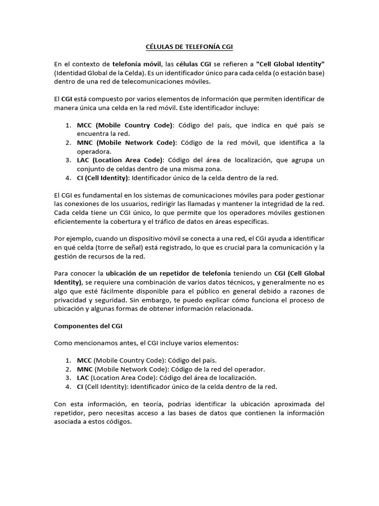 Células de Telefonía Cgi | PDF | Sistema de Posicionamiento Global | Telefonía móvil