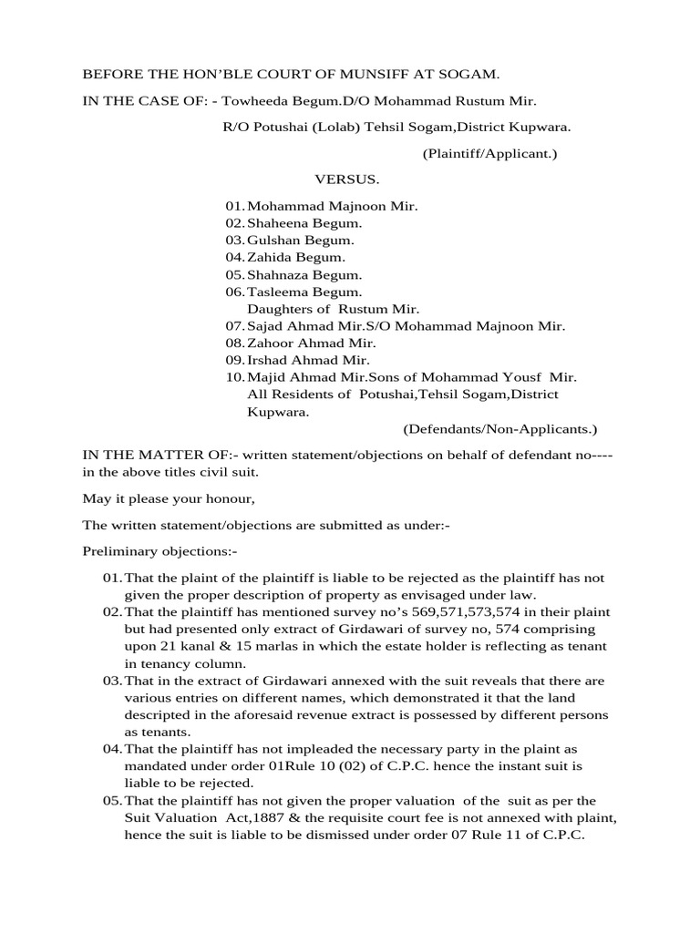 Preliminary Objections in Civil Suit | PDF | Lawsuit | Justice