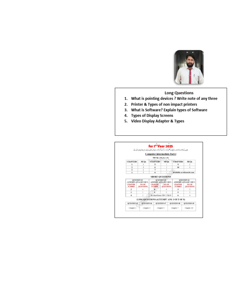 Computer 1st Year Guess 2025 Prof - Ali Raza | PDF | Random Access Memory | Operating System
