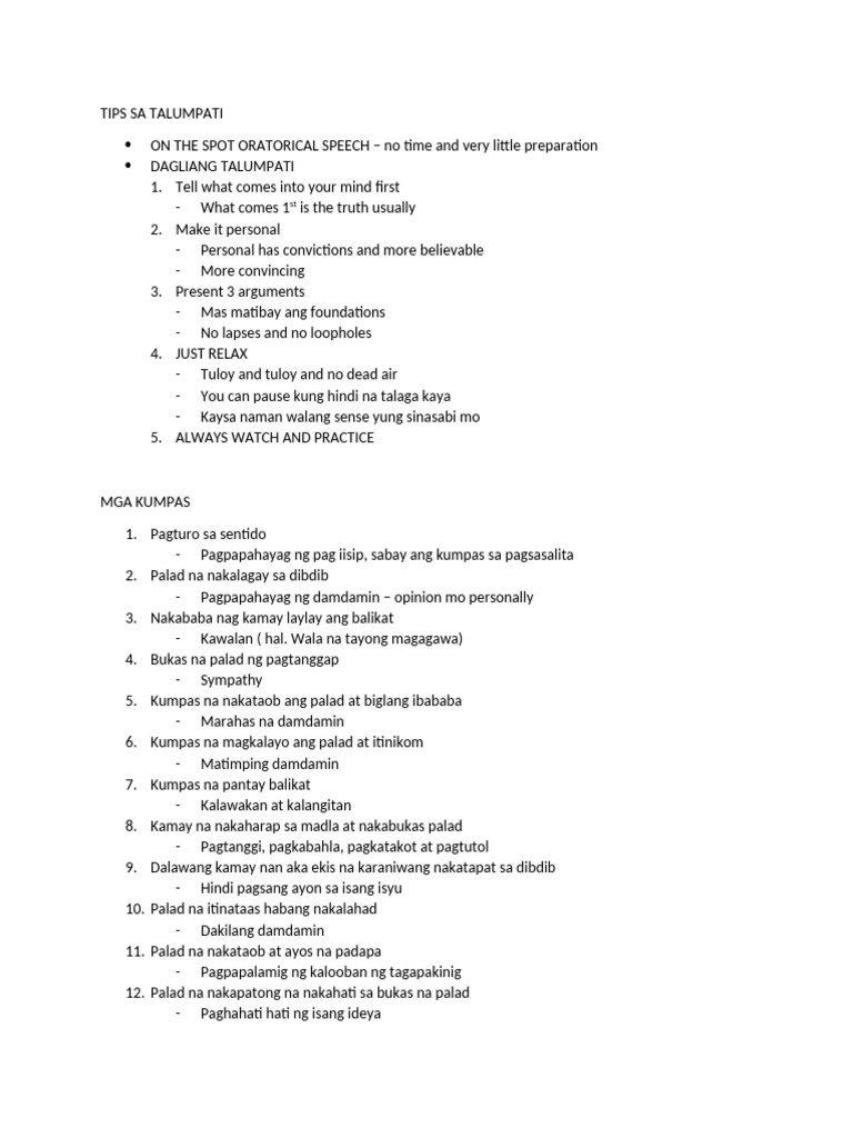 Tips Sa Talumpati | PDF