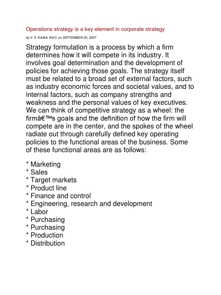 Operations Strategy Is A Key Element in Corporate Strategy | PDF