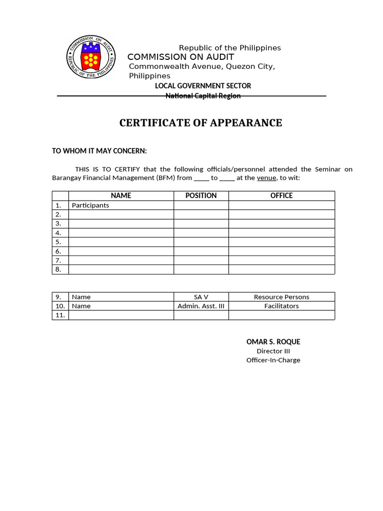 Certificate of Attendance for BFM Seminar | PDF