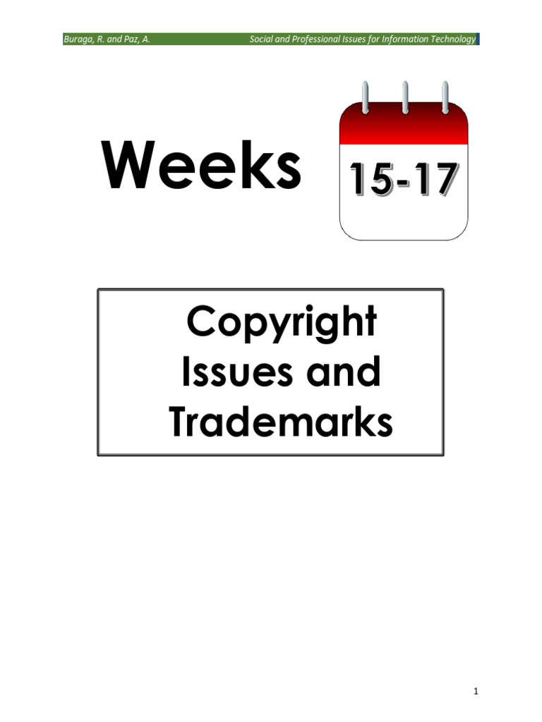 Weeks-15-17 - Copyright Issues and Trademarks | PDF | Intellectual ...
