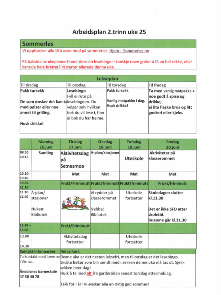 Ukeplan Uke 25 | PDF