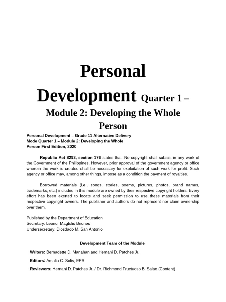 PERDEV Q1 Mod2 Developing The Whole Person | PDF | Feeling | Thought