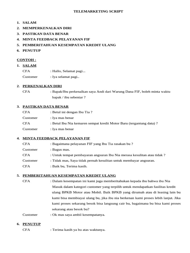 Skrip Telemarketing FIF Efektif | PDF