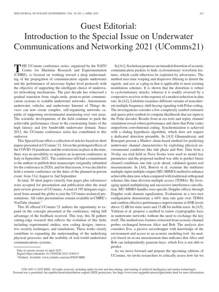 Guest Editorial Introduction To The Special Issue On Underwater ...