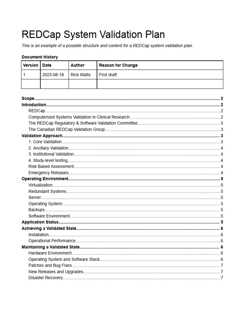 REDCap System Validation Plan-1 | PDF | Clinical Trial | Php
