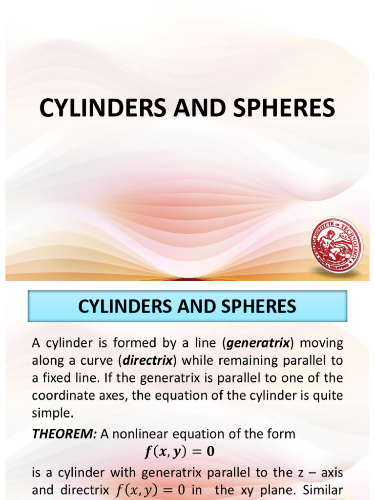 Mathematics - Cylinders, Spheres and Quadric Surfaces | PDF | Sphere ...