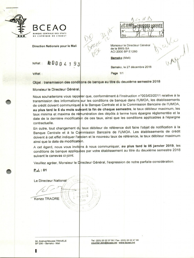 Transmission Des Conditions de Banque | PDF