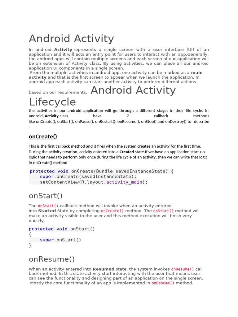 Android Activityl Life Cycle | PDF | Mobile App | Android (Operating System)