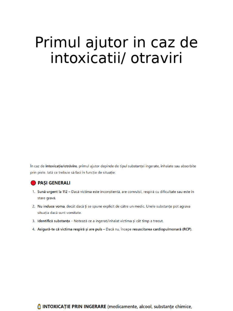 Primul Ajutor pentru Intoxicații la Copii | PDF