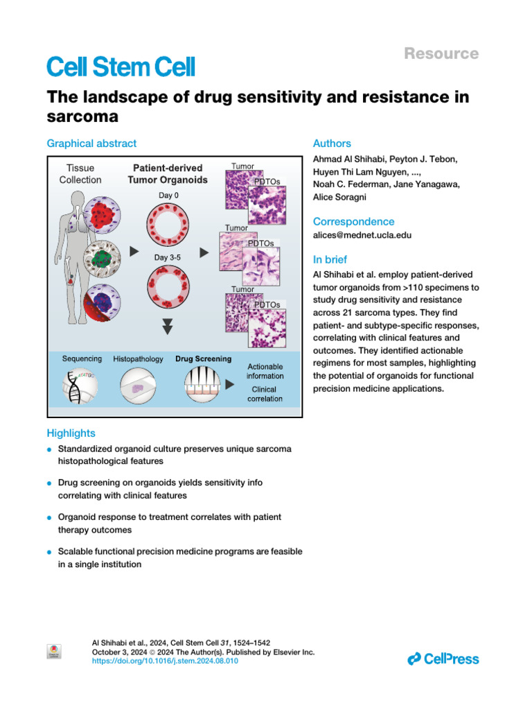 The Landscape of Drug Sensitivity and Resistance in Sarco 2024 Cell ...