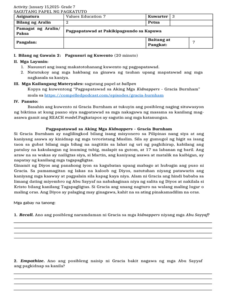 Activity Grade 7 | PDF
