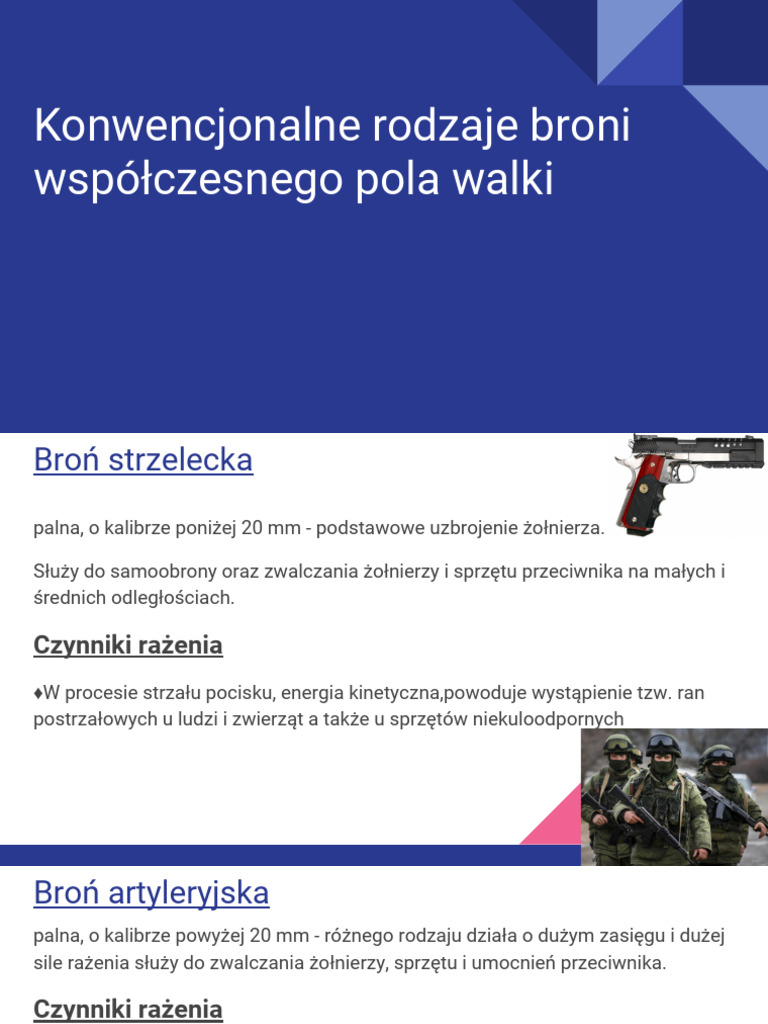 Konwencjonalne Rodzaje Broni Współczesnego Pola Walki | PDF