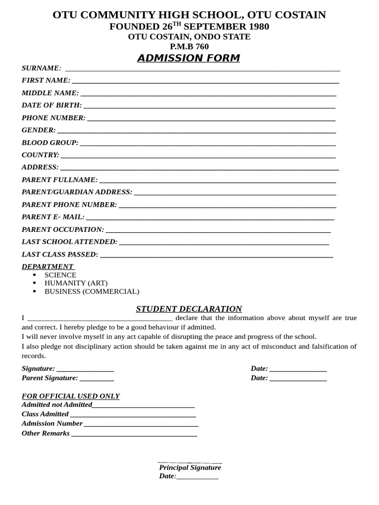 Otu Community High School Form | PDF