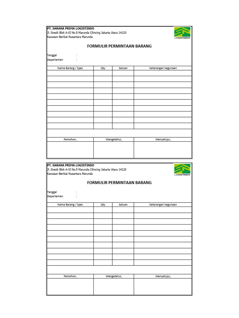 Formulir Permintaan Barang Gudang | PDF