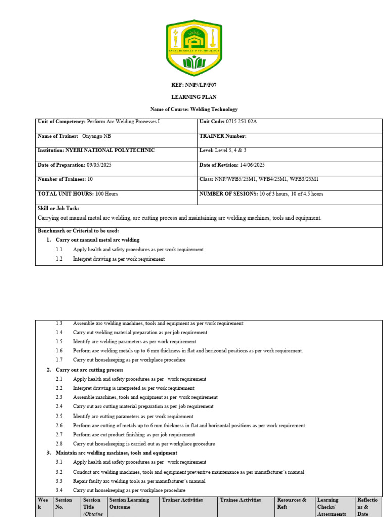 Welding Learning Plan-2 | PDF | Welding | Construction