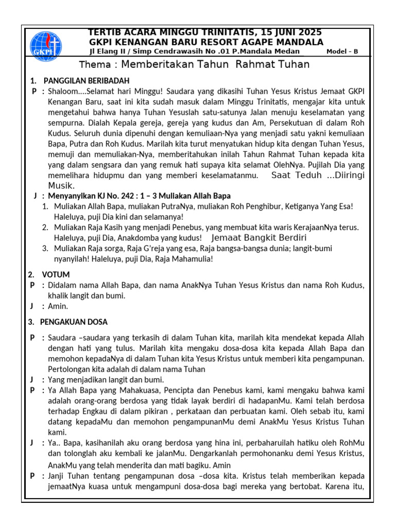 Keb. Ming 15 Juni 2025 Trinitatis Model B | PDF