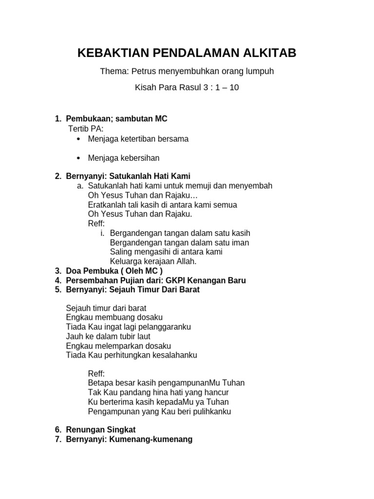 Tatib Kebaktian Pedndalaman Alkitab | PDF
