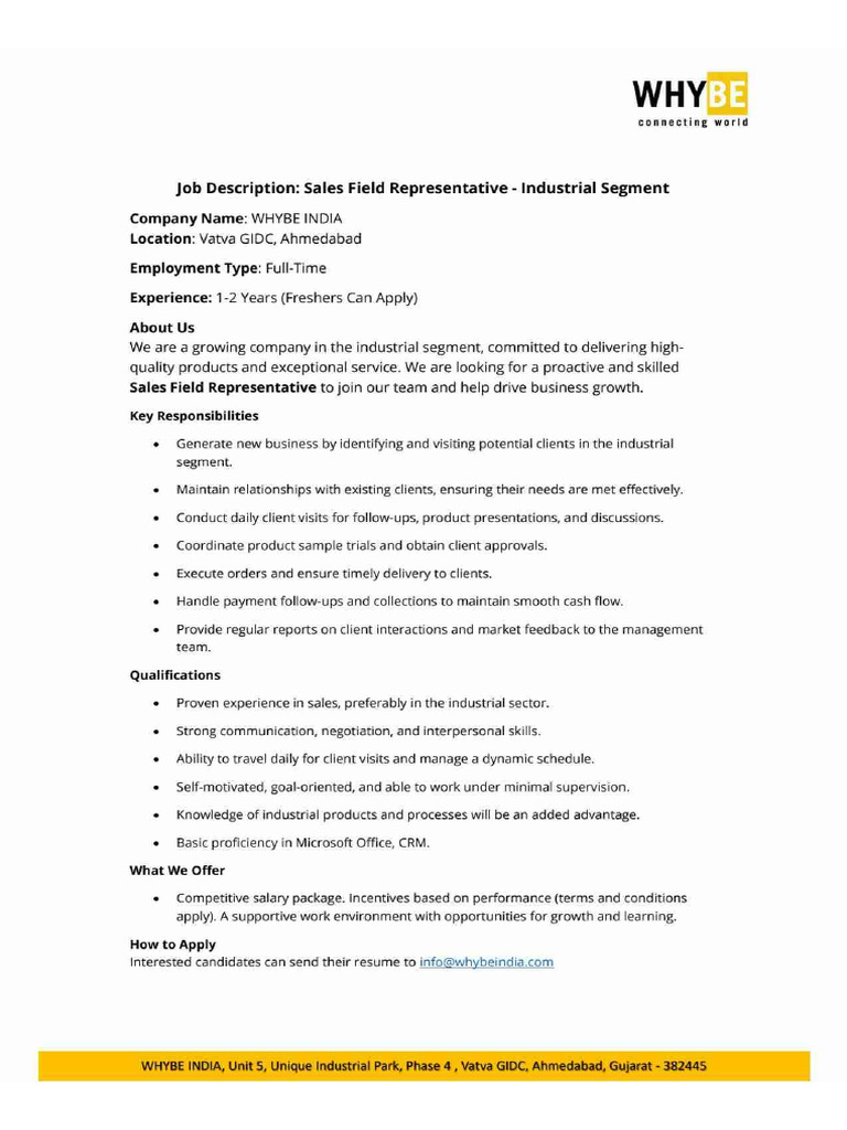 Job Description Sales Field Representative | PDF