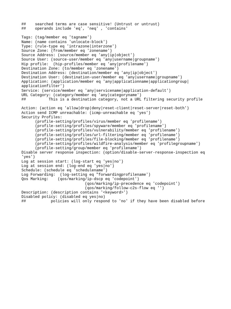 Policy Filter Cheat Sheet | PDF