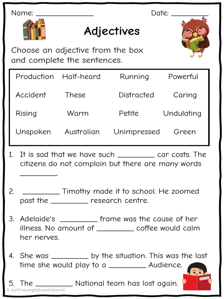 Adjective Sentence Completion Exercise | PDF