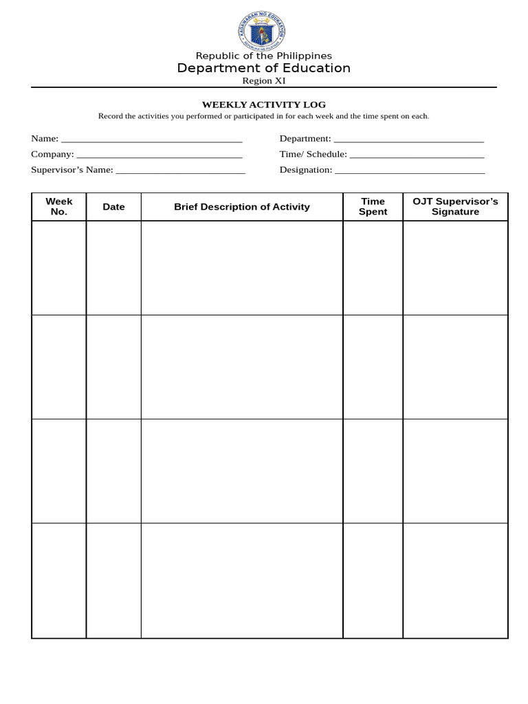 Weekly Activity Log_Immersion | PDF