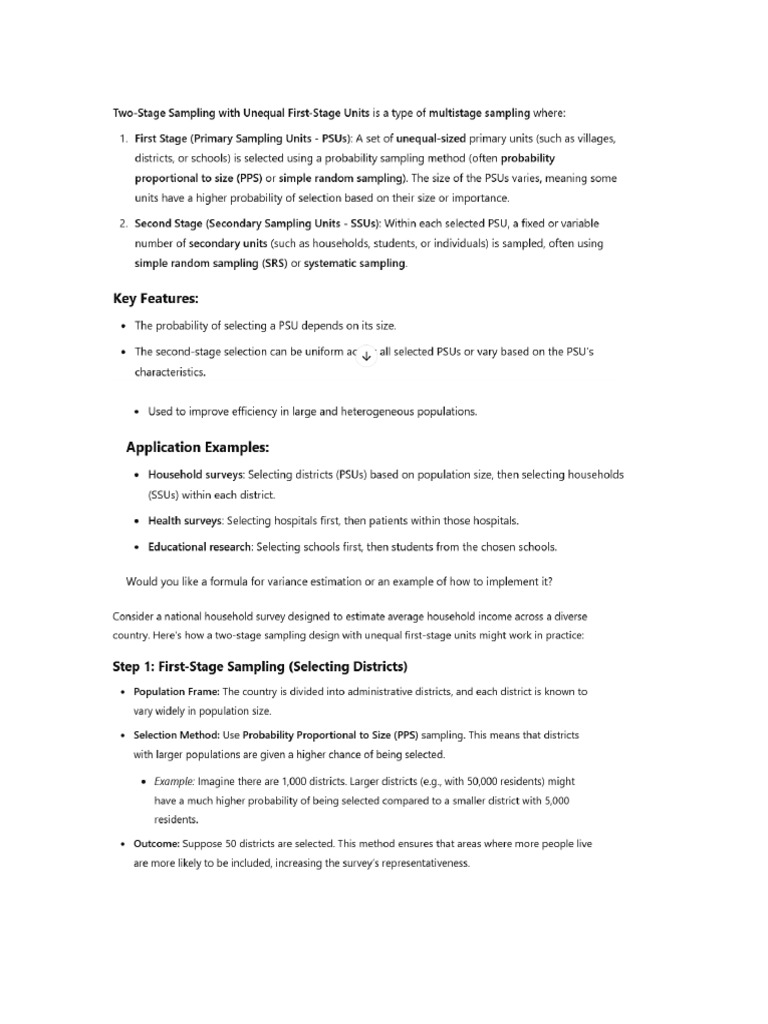 Two-Stage Sampling With Unequal First Stage Units 2 | PDF
