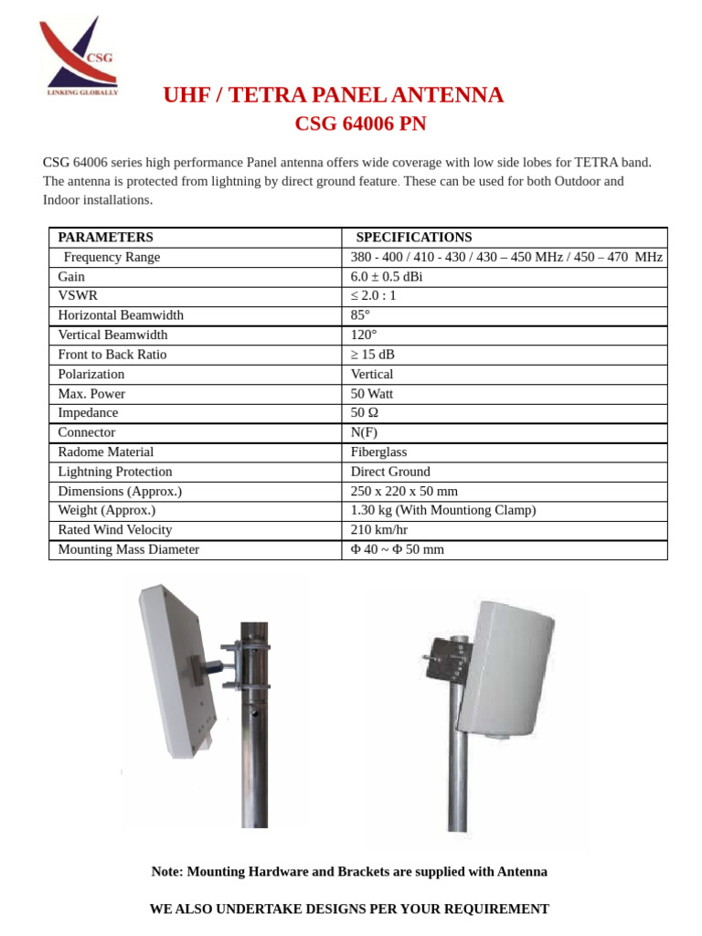 CSG 64006 PN UHF - TETRA Panel Antenna | PDF