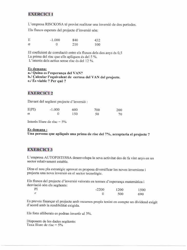 Exercicis de Risc - Tema 5 SOLUCIONS | PDF