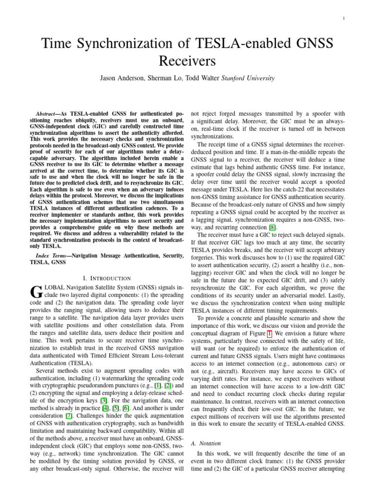 Time Synchronization of TESLA-enabled GNSS Receivers | PDF | Computer ...