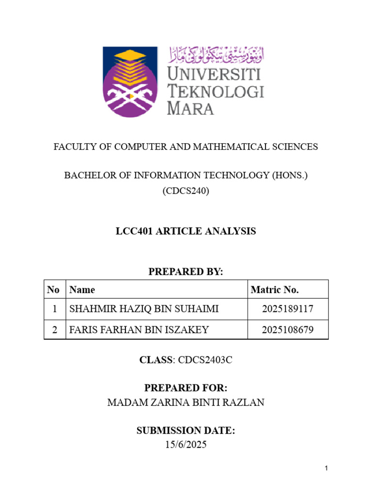 Lcc401 - Article Analysis (Shahmir - Faris) | PDF | Clothing | Expert