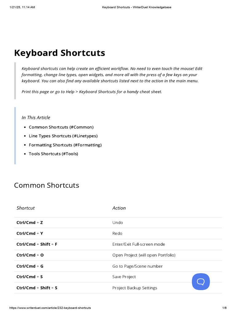 WriterDuet Keyboard Shortcuts Guide | PDF | Keyboard Shortcut ...