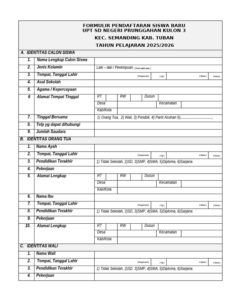 Pendaftaran Siswa Baru SD Prunggahan | PDF