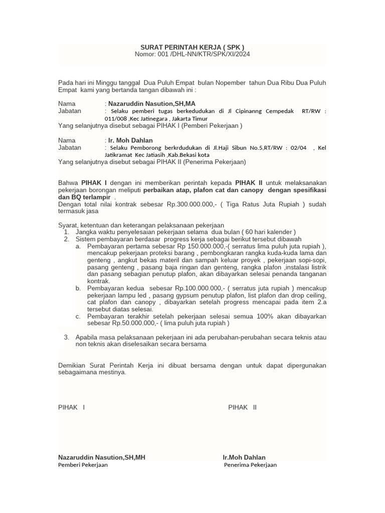 SPK Pek Atap Di Cawang Revisi | PDF