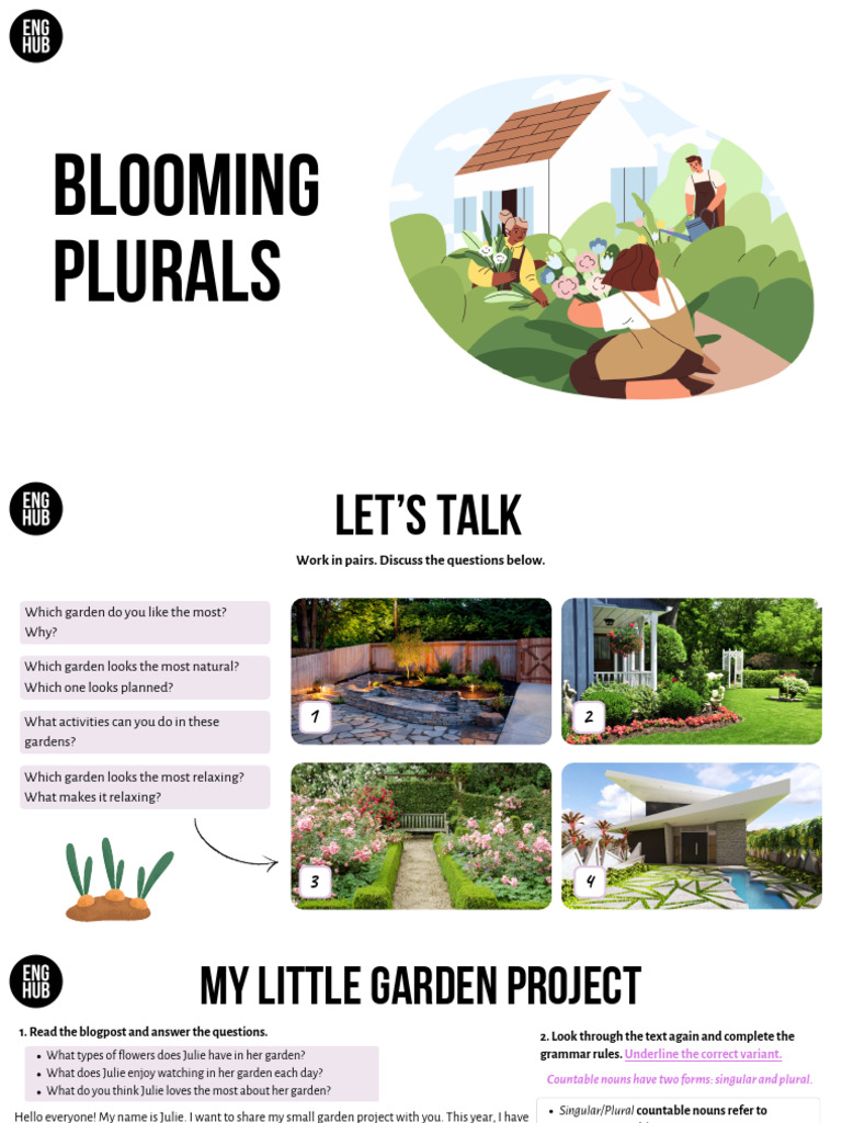 Julie's Garden: Activities & Plurals | PDF | Plural