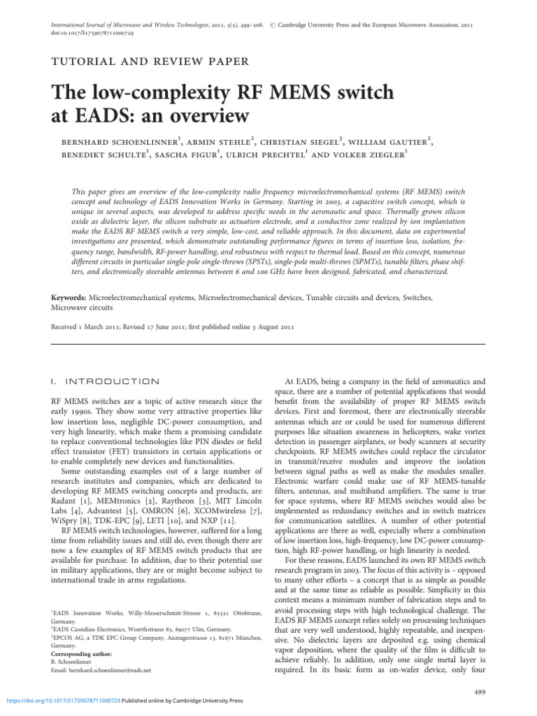 The Low Complexity RF Mems Switch at Eads An Overview | PDF | Semiconductor Device Fabrication ...
