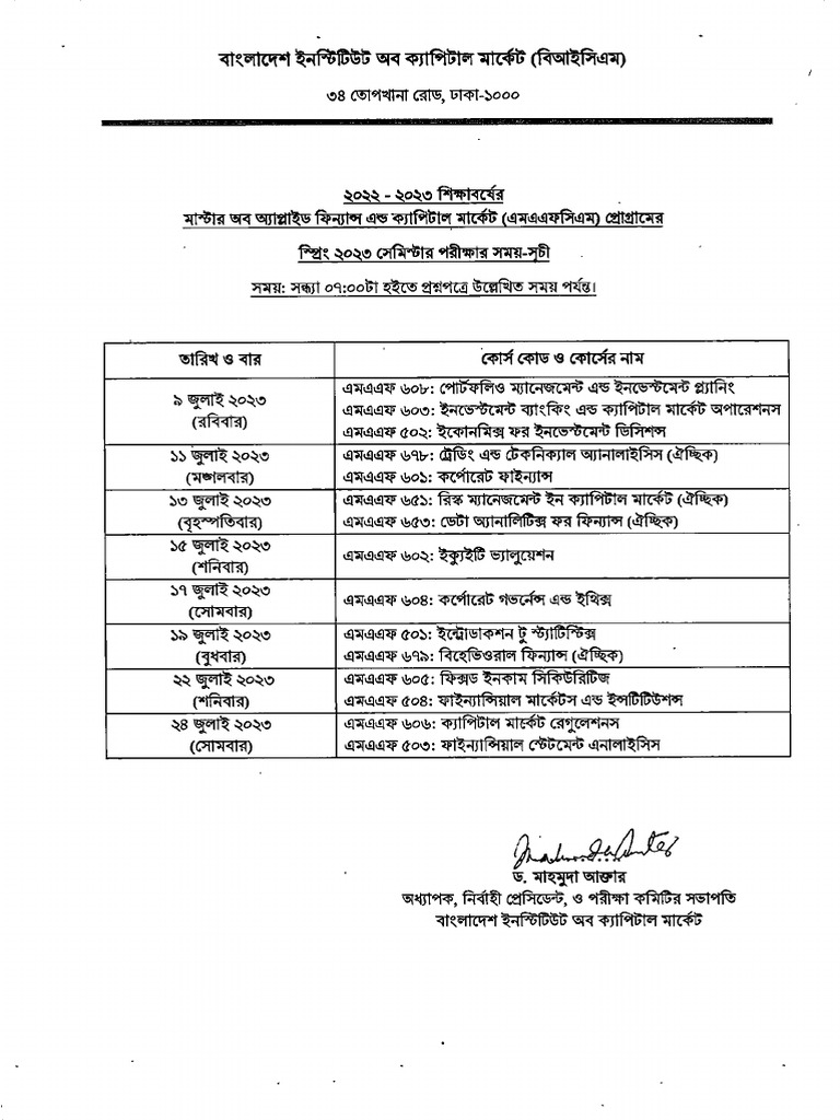 MAFCM Spring 2023 Semester Final Examination Routine | PDF