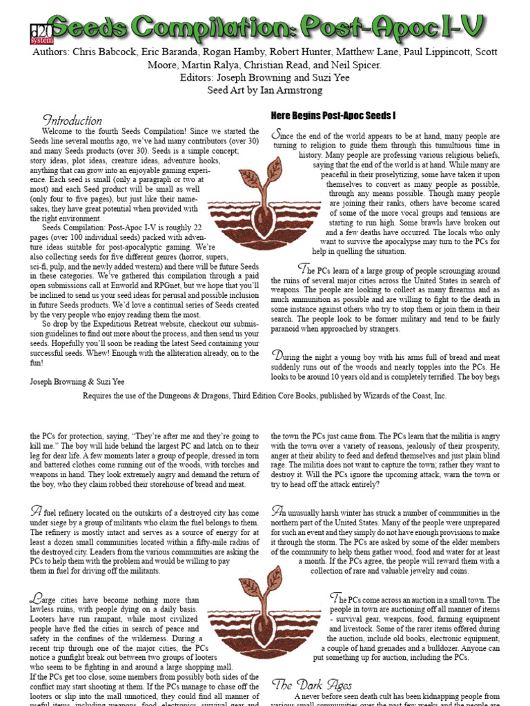 Post-Apocalyptic Adventure Seeds Compilation | PDF | Dogs
