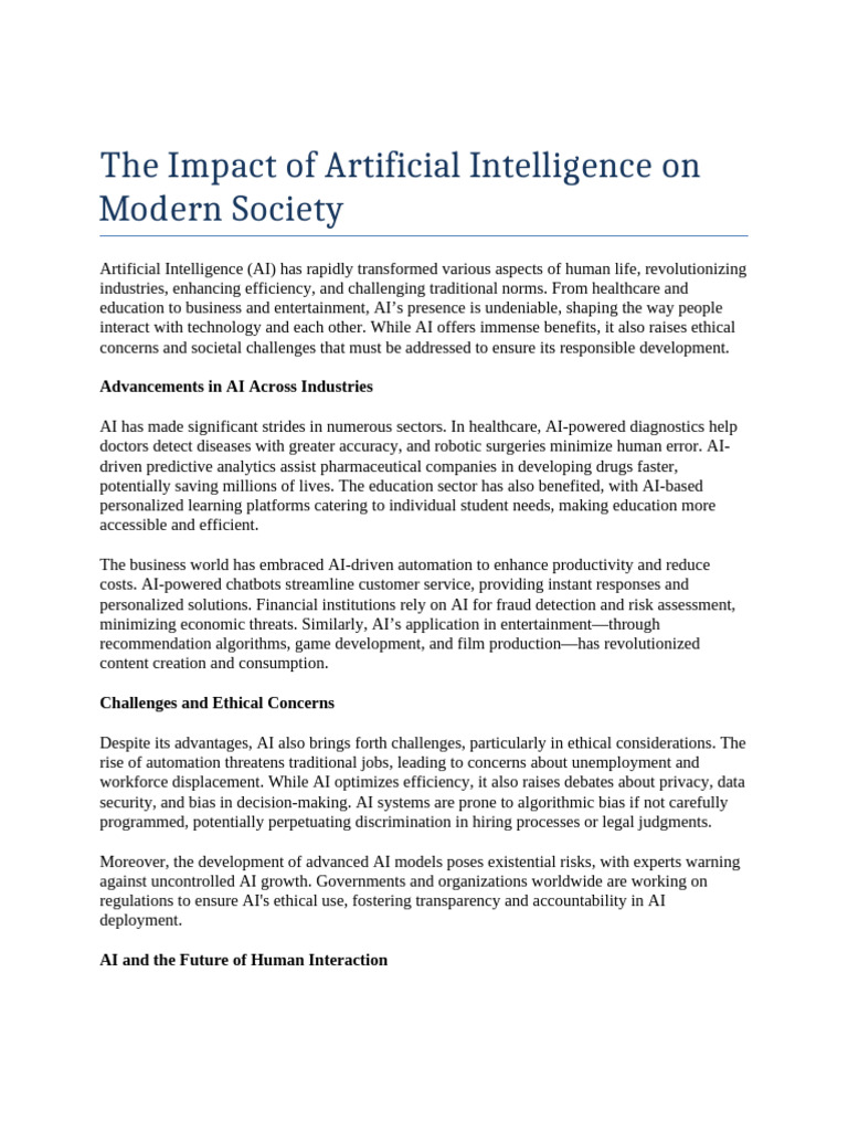 AI's Transformative Role in Society | PDF | Artificial Intelligence ...