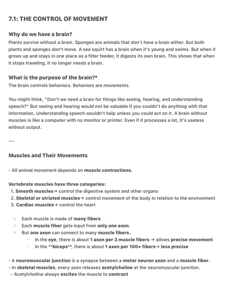 7.1: The Control of Movement | PDF | Skeletal Muscle | Motor Neuron