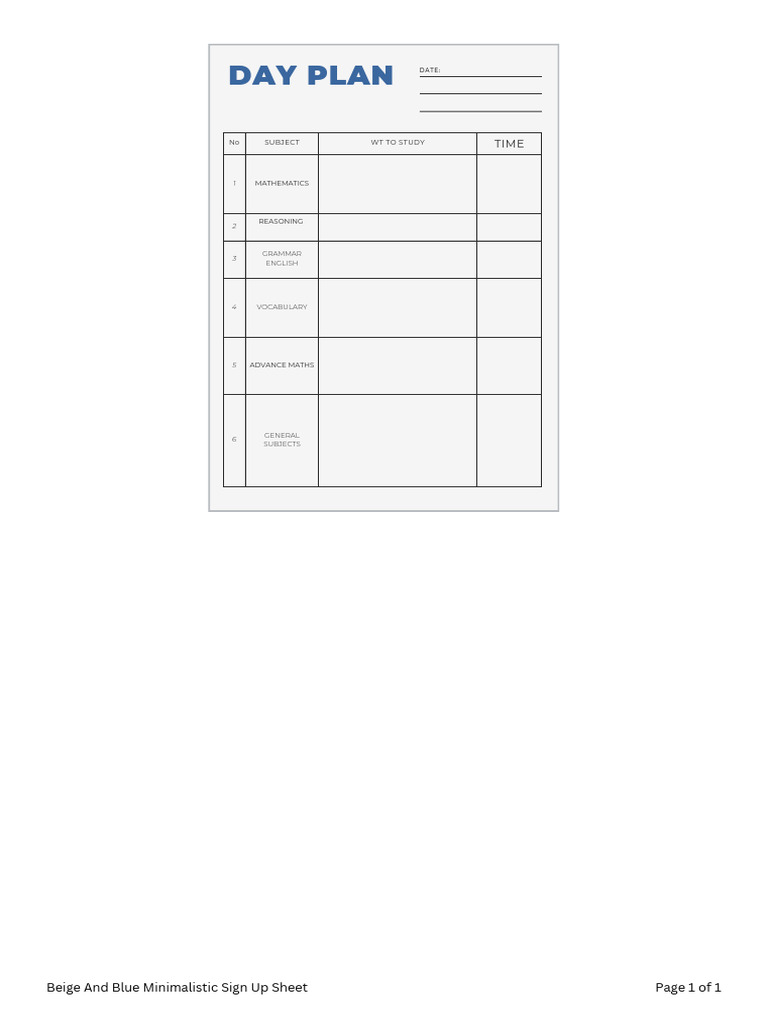 Beige and Blue Minimalistic Sign Up Sheet | PDF