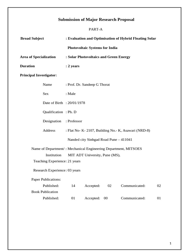 SERB Major Research Project Proposal Form | PDF | Photovoltaics ...